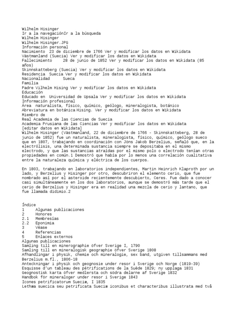 Wilhelm Hisinger | PDF | Science | Ciencia y Tecnología