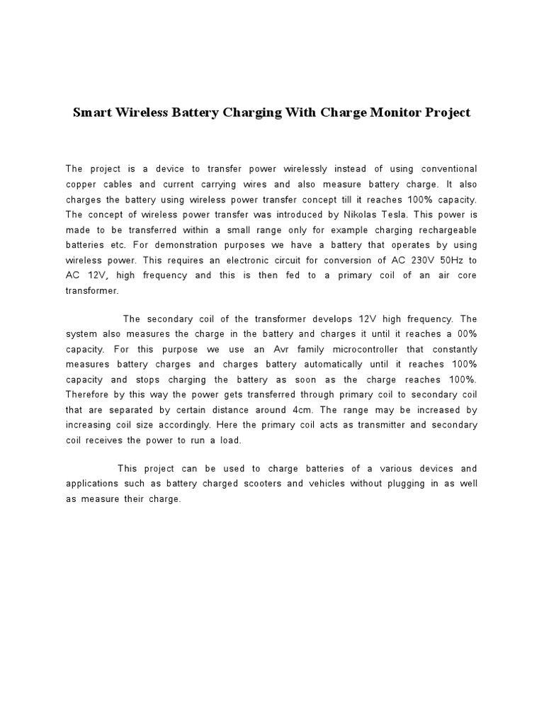 Smart Wireless Battery Charging With Charge Monitor Project | PDF ...