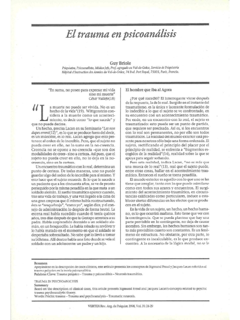G. Briole. "El Trauma en Psicoanálisis" | PDF