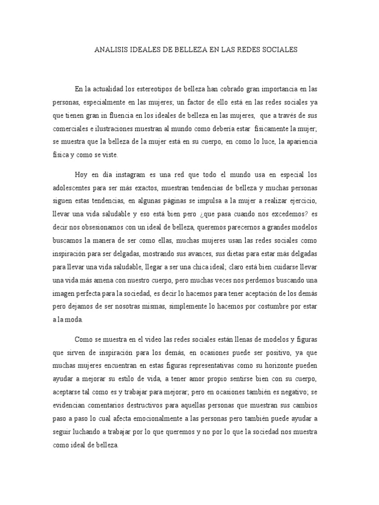 Analisis Ideales de Belleza en Las Redes Sociales | PDF | Estereotipos ...