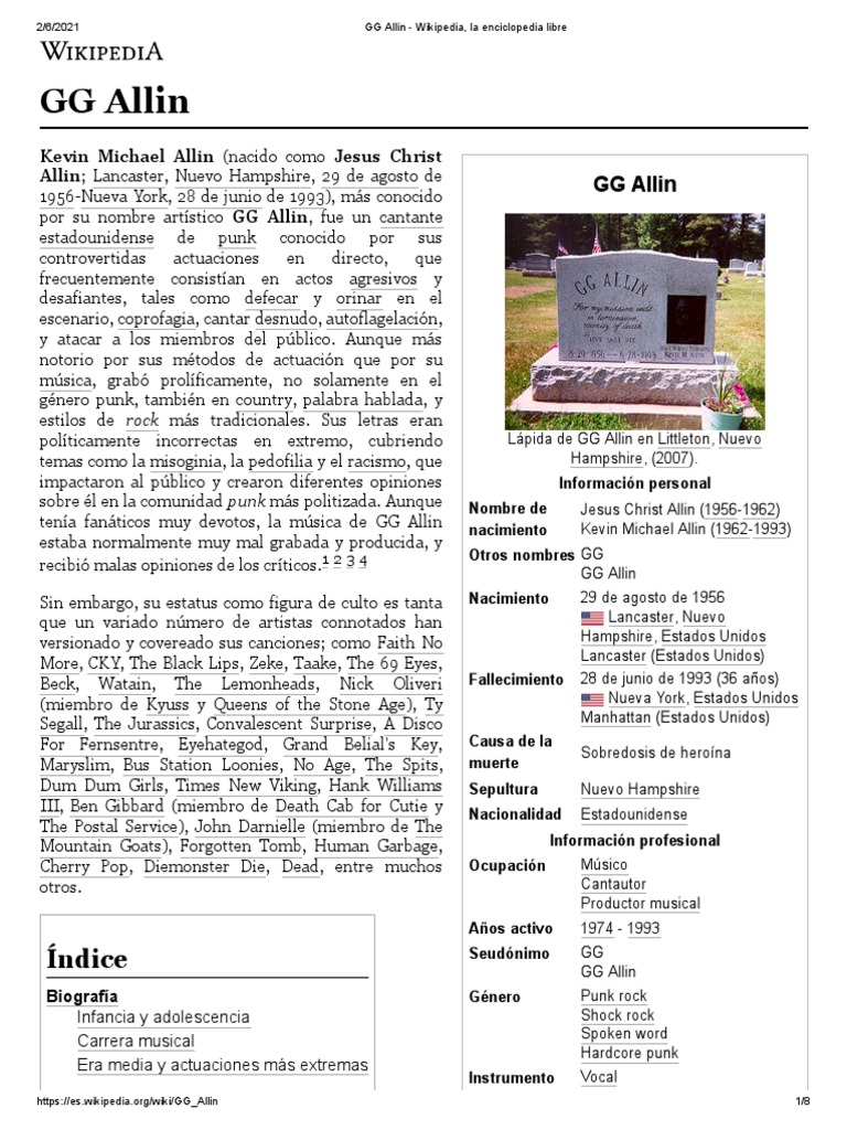 GG Allin | PDF | Música rock and roll | Entretenimiento (general)