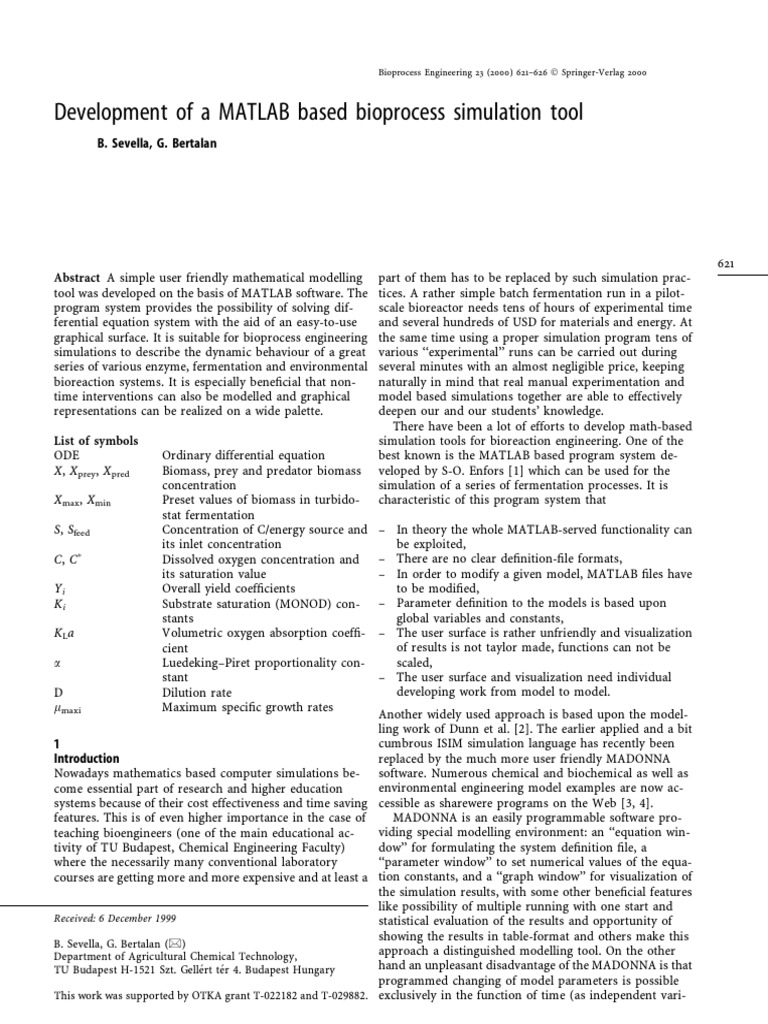 Development of A MATLAB Based Bioprocess Simulation Tool | PDF ...