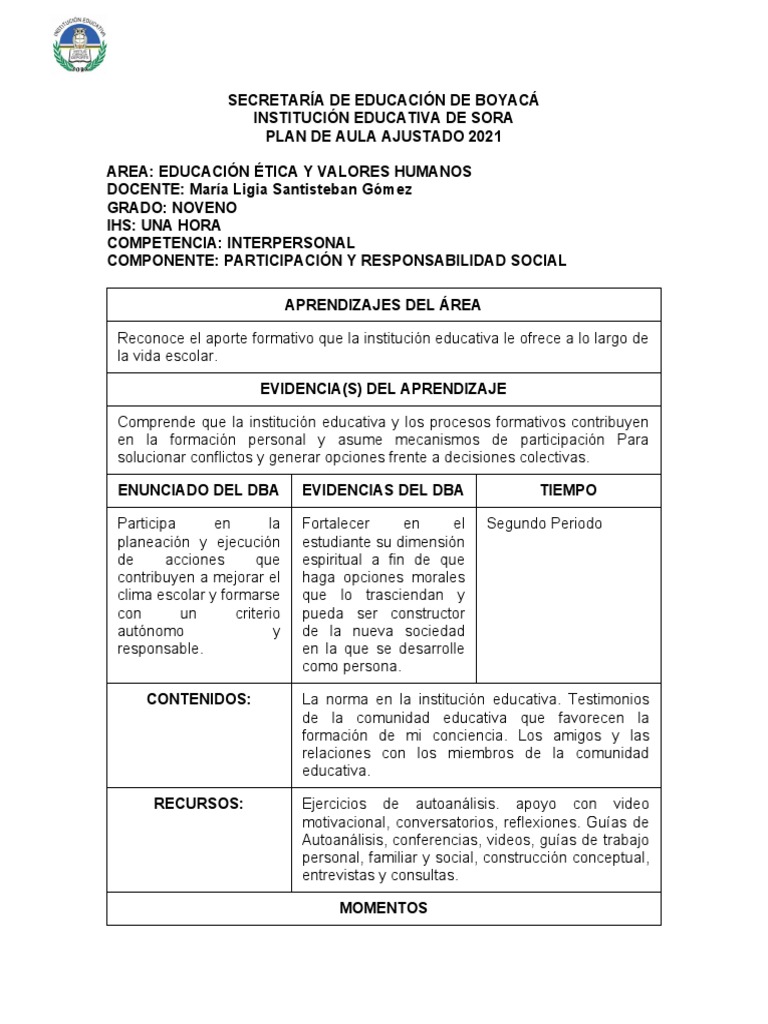 Guia y Planes de Aula Etica y Valores, Segundo Periodo Grado Noveno | PDF | Libertad | Justicia