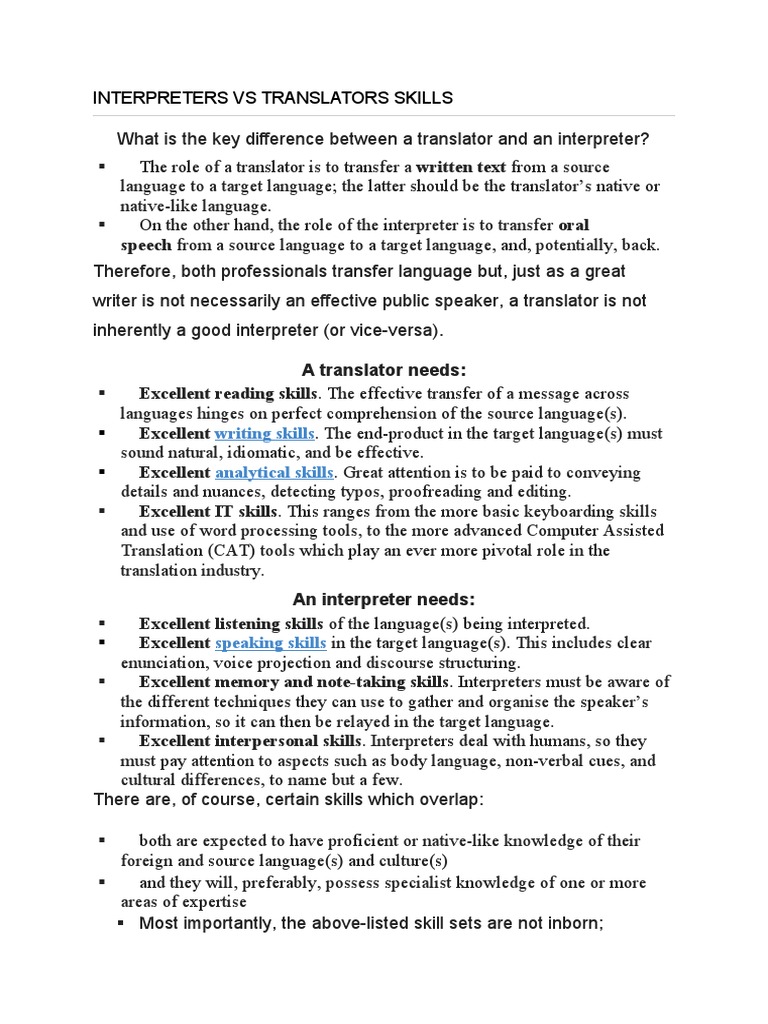 Interpreters Vs Translators Skills Writing Skills Analytical Skills