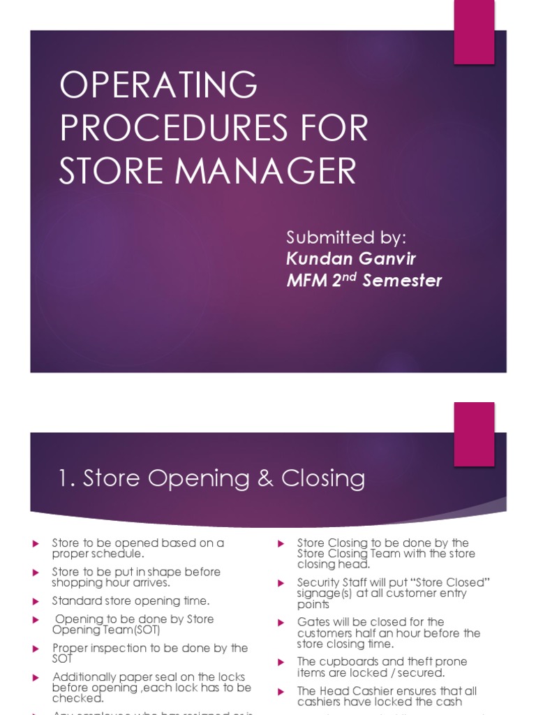 Store Manager in SOP | PDF | Merchandising | Inventory