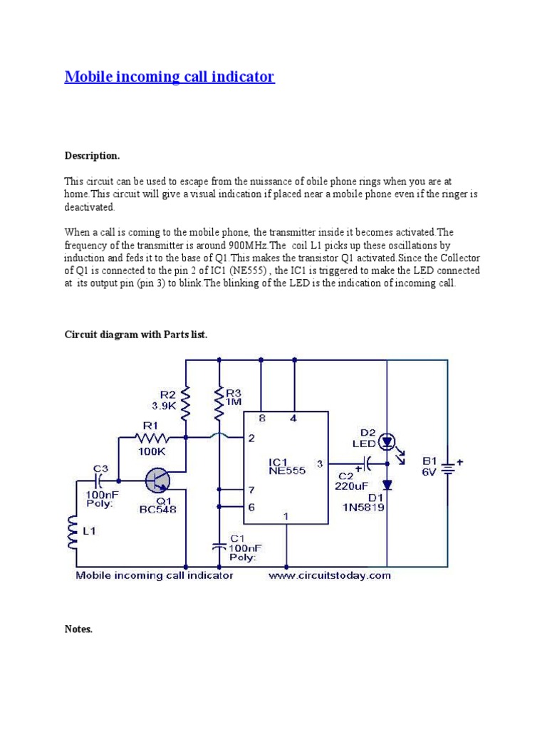 DIY Mobile Call Indicator Circuit | PDF