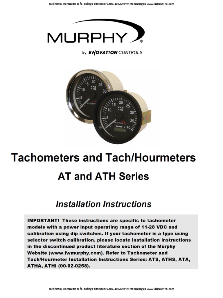 Tacometro Horometro Señal Analoga Alternador Atha 40 Murphy Manual ...