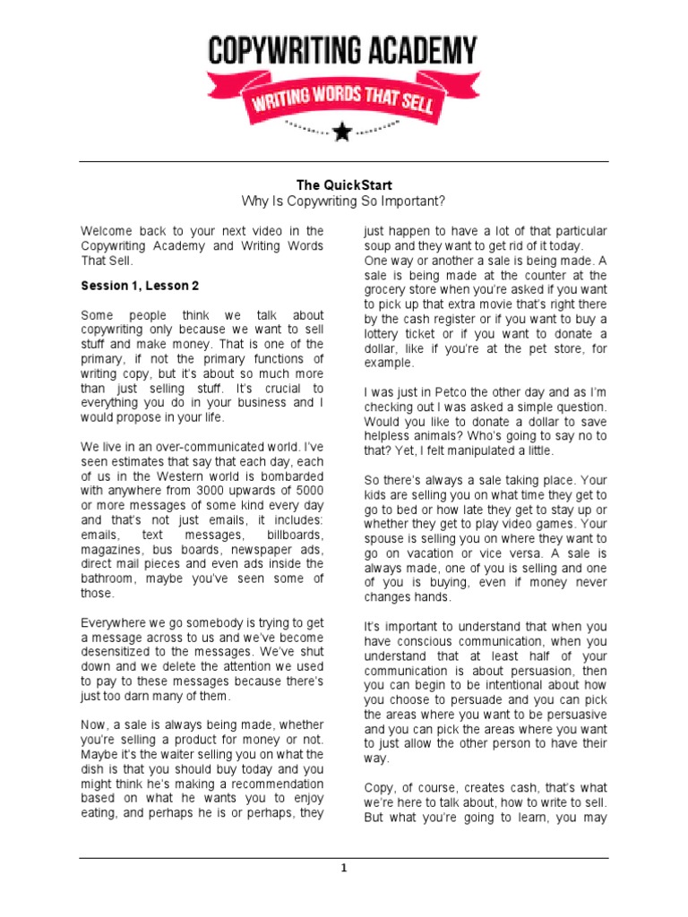 Why Is Copywriting So Important?: The Quickstart | PDF | Persuasion ...