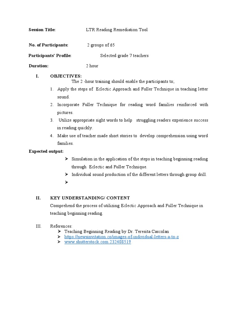 Session Guide LTR Reading Remediation Tool Vangie | PDF | Reading ...
