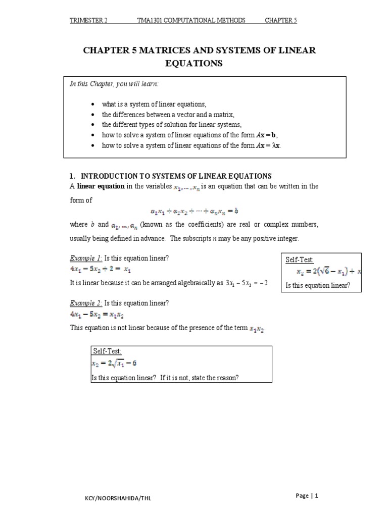 Chapter 5 Matrices and Systems of Linear Equations - t2 | PDF | System ...