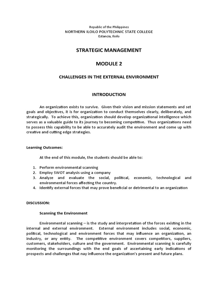 Strategic Management: Challenges in The External Environment | PDF ...