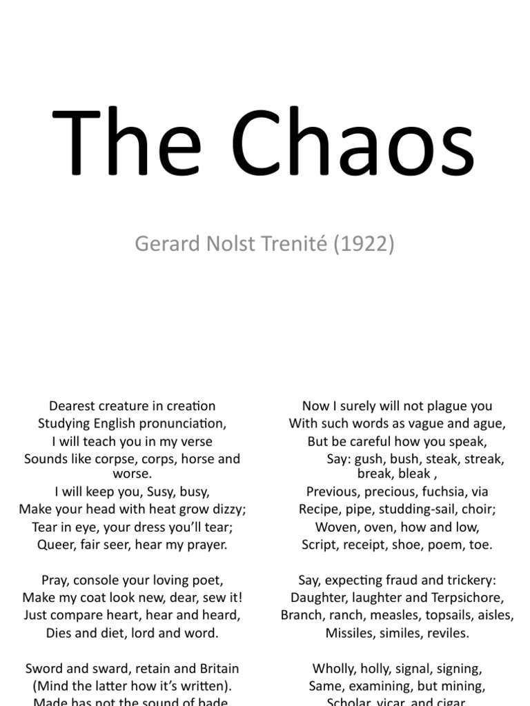 The Chaos: Gerard Nolst Trenité (1922) | PDF