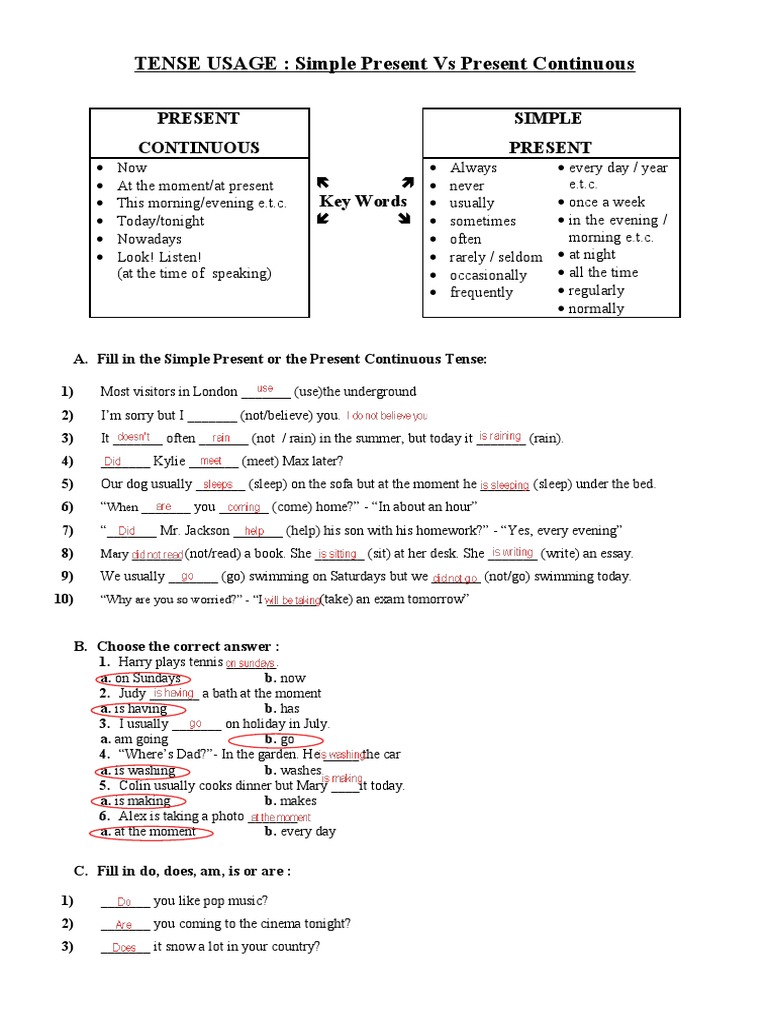 Simple Present vs Present Continuous Guide | PDF