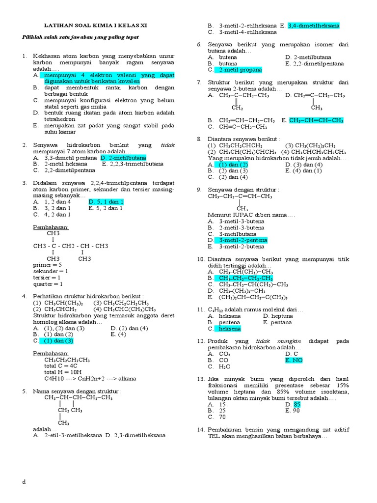 Soal Latihan Kimia Kelas XI | PDF