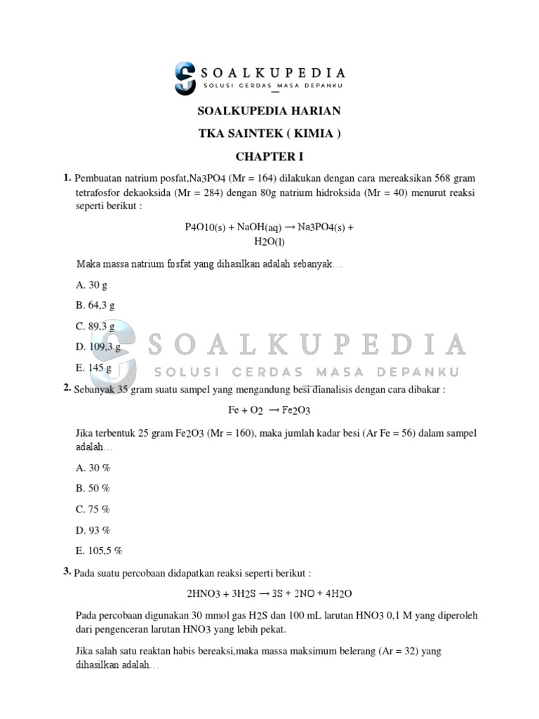Soal Tka Saintek Kimia Chapter 1 | PDF