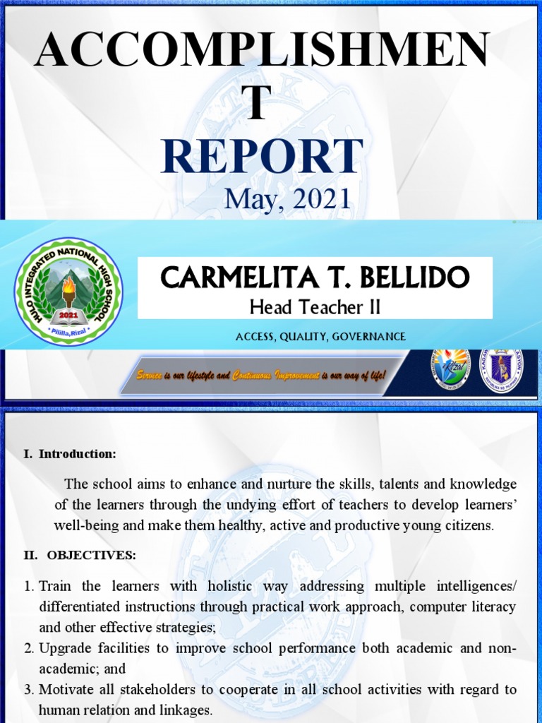 Accomplishment Report 2021 | PDF | Teachers | Classroom