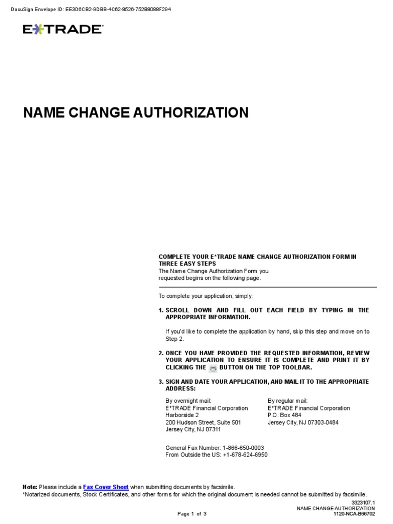 Name Change Authorization: Fax Cover Sheet | PDF | Signature | Cheque