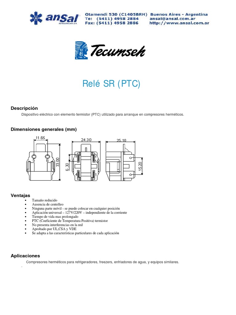 Relay PTC para Refrigeradores | PDF | Resistencia Eléctrica y ...