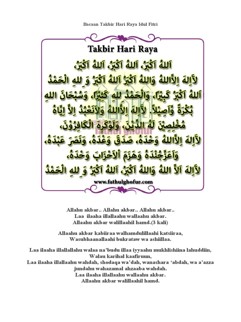 Bacaan Takbir Hari Raya Idul Fitri | PDF