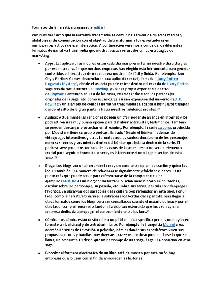 Formatos de La Narrativa Transmedia | PDF | Blog | Medios de ...
