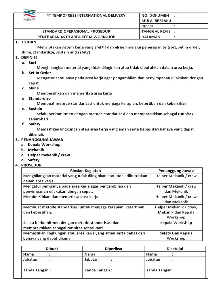Sop 6S Area Workshop | PDF