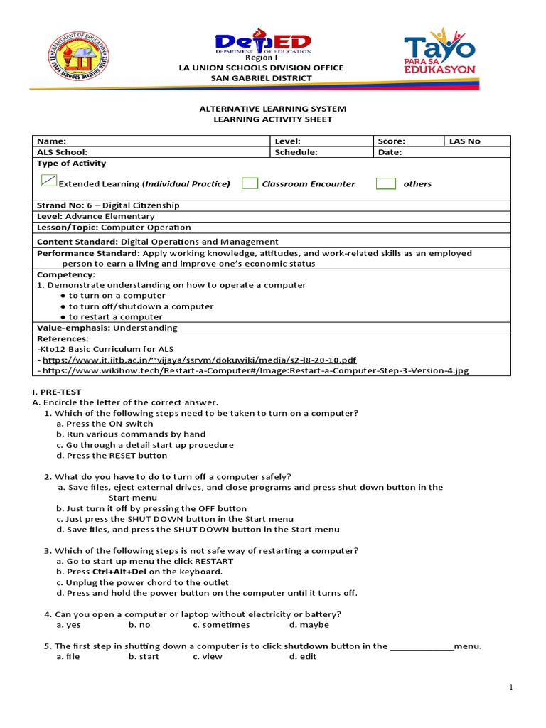 LS6. Computer Operation Leah G | PDF | Computing | Learning