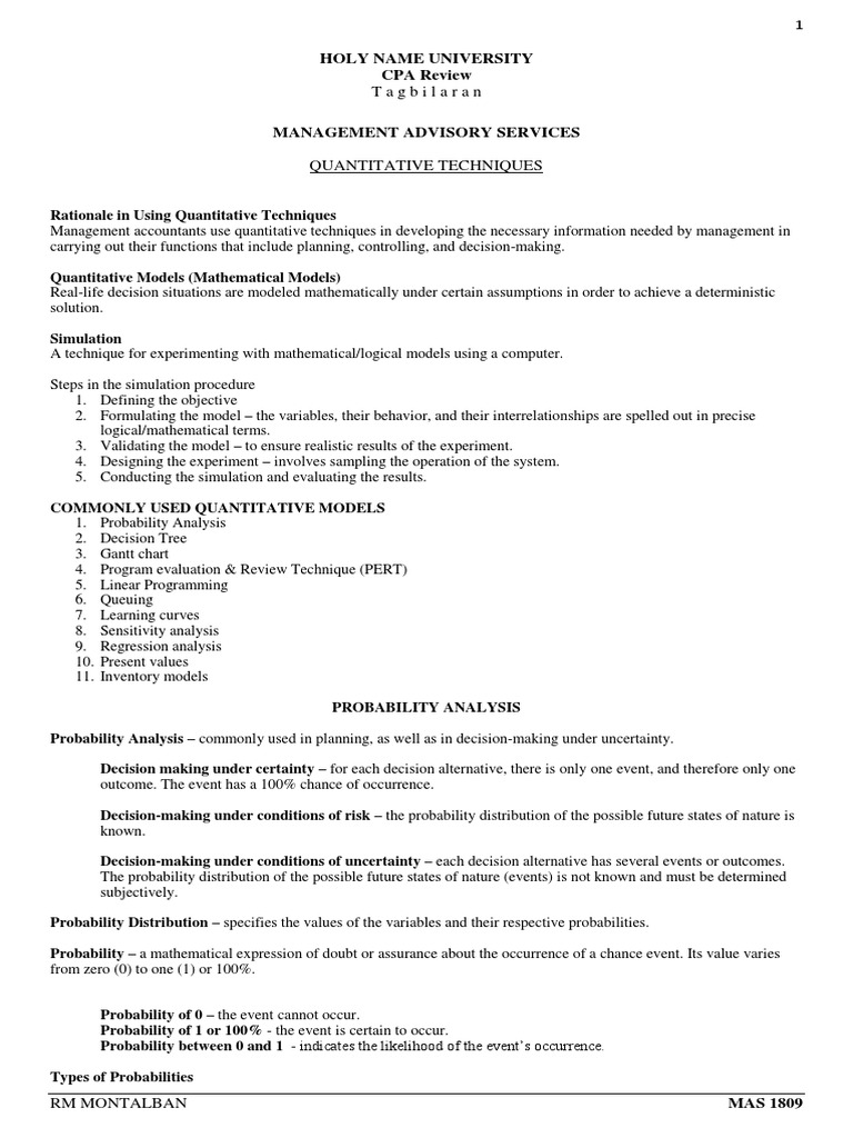 Quantitative Techniques Quick Notes | PDF | Mathematical Optimization ...