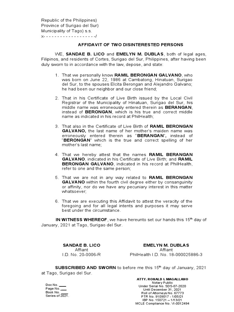 Affidavit - ERRONEOUS ENTRY - Berongan | PDF | Legal Communication ...