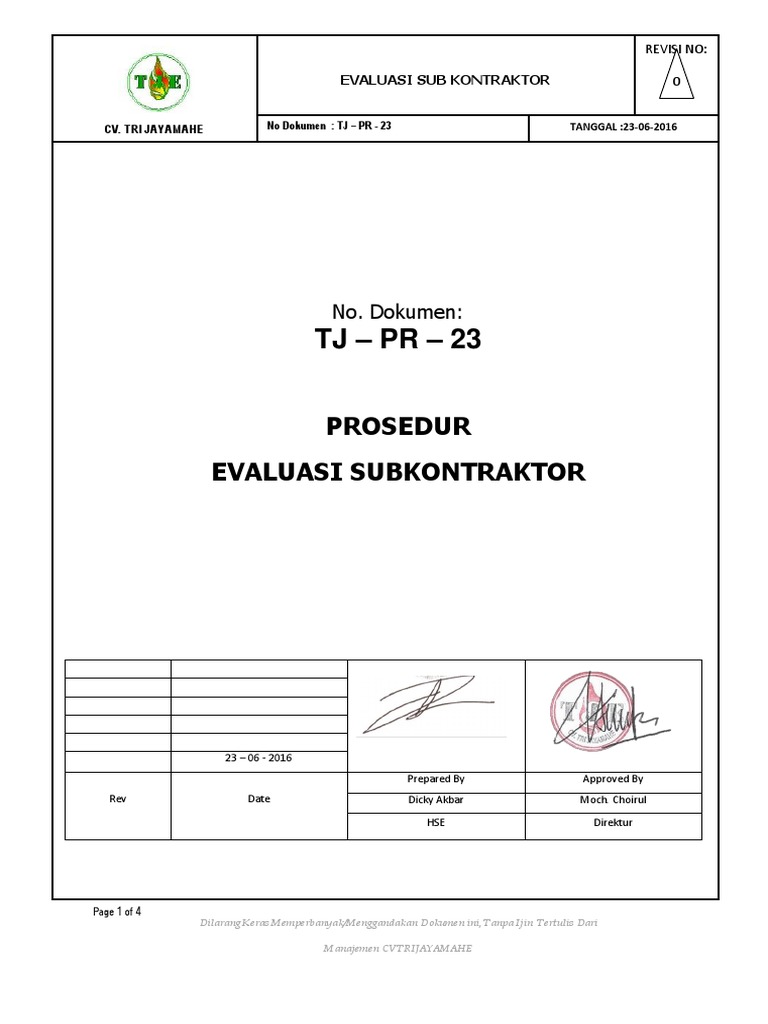 Evaluasi Subkontraktor K3 | PDF