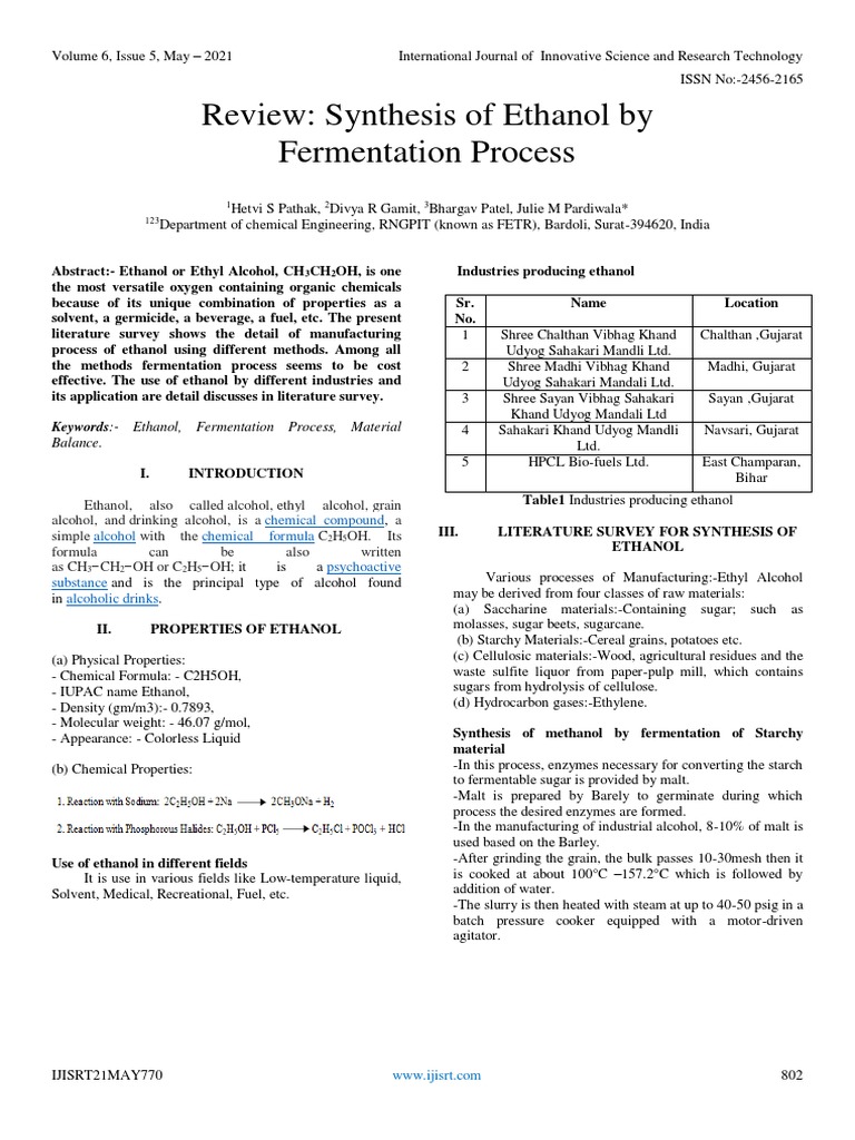 Ethanol Synthesis via Fermentation | PDF | Malt | Ethanol