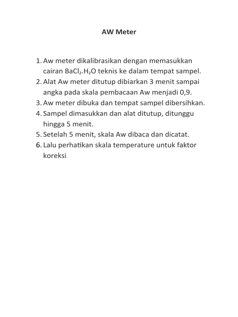 Prinsip Kerja AW Meter dan Kalibrasi | PDF