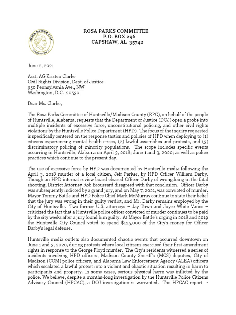 Rosa Parks Letter | PDF | Police | National Security