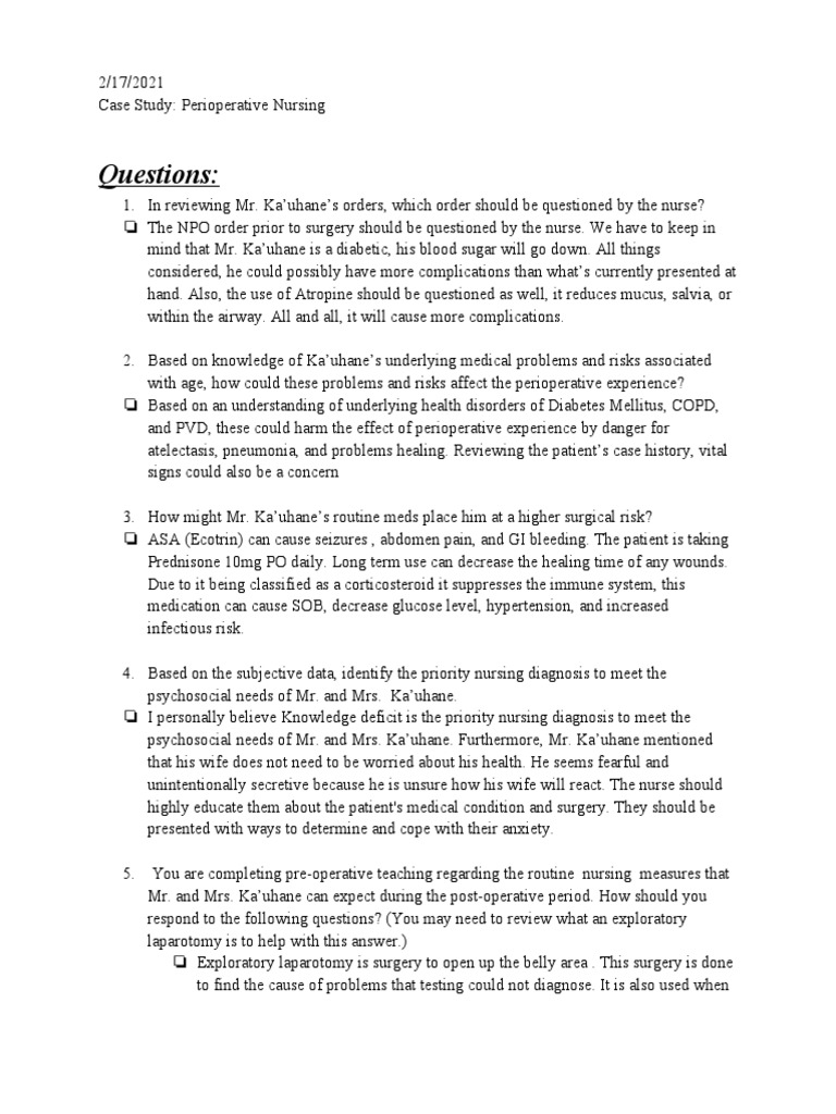 Perioperative Nursing Case Study Analysis | PDF | Bloating | Surgery