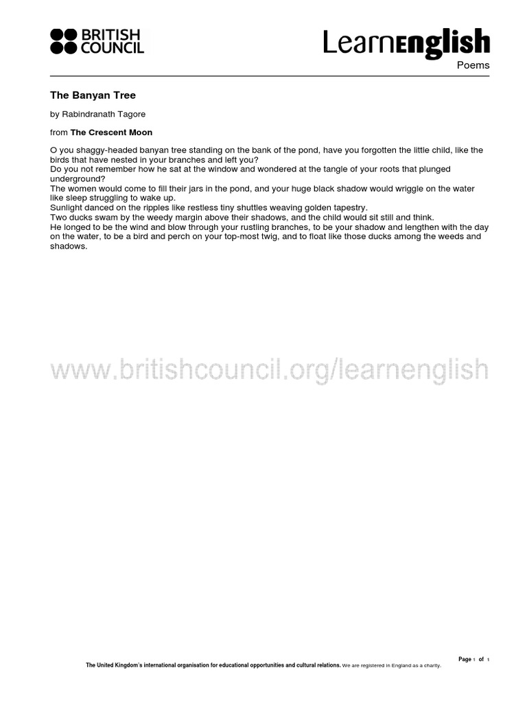 The Banyan Tree by Tagore: A Poem | PDF | General Fiction