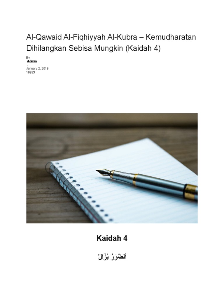 Al-Qawaid Al-Fiqhiyyah Al-Kubra - Kemudharatan Dihilangkan Sebisa ...