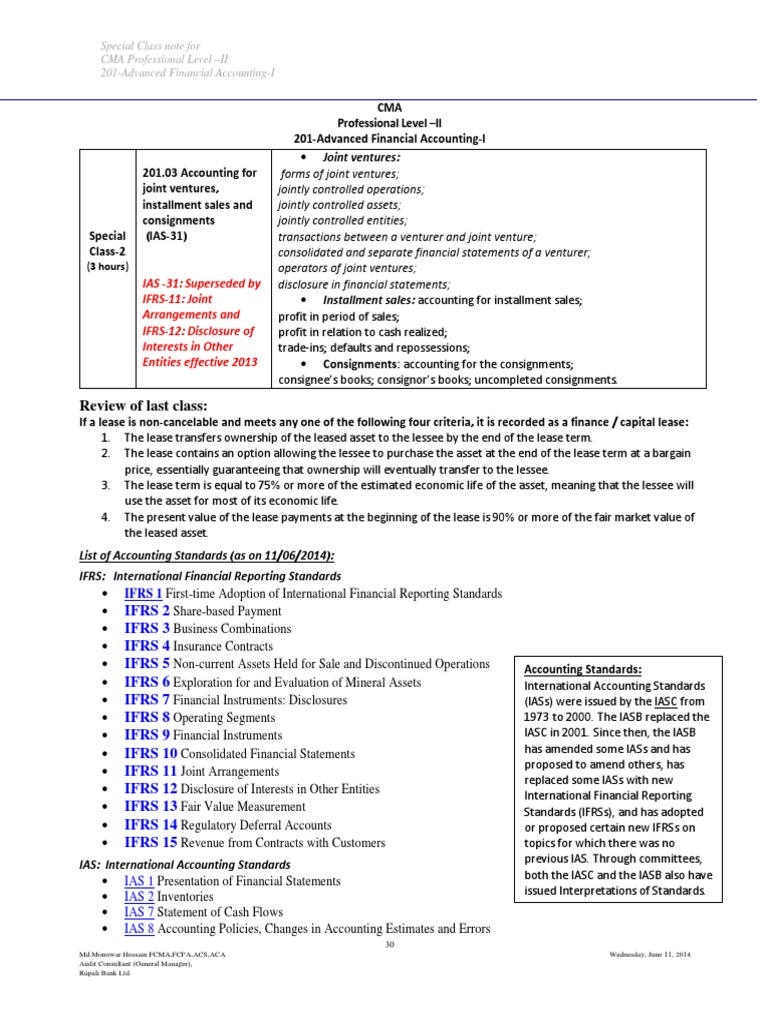 201.03 Accounting For Joint Ventures, Installment Sales and ...