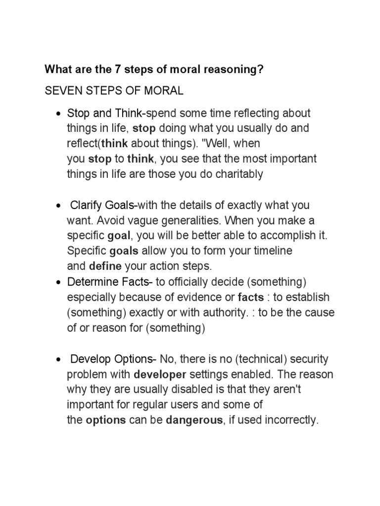 Seven Steps of Moral Reasoning: Analyzing Key Concepts and Theories ...