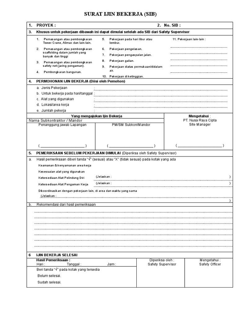 Form Surat Ijin Bekerja | PDF