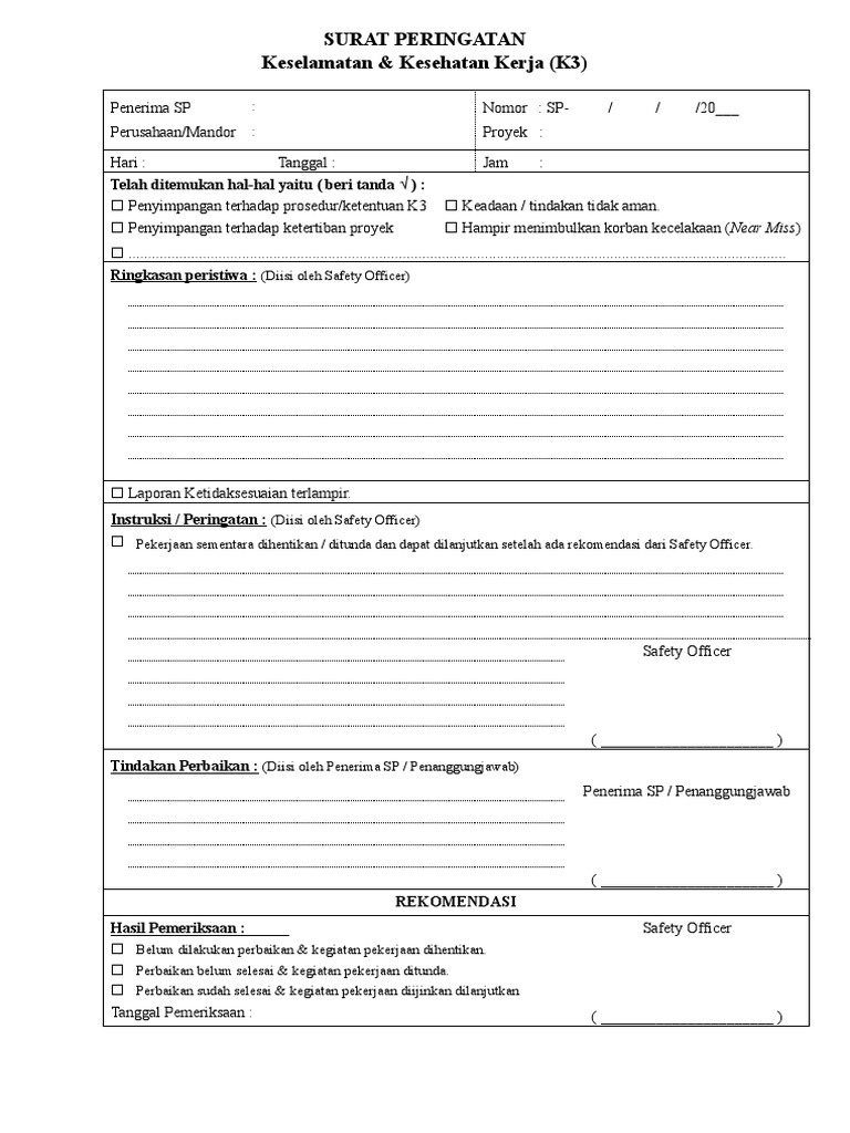 Form Surat Peringatan K3 | PDF