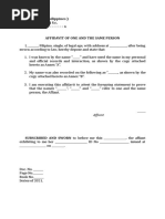 Sample - Affidavit of One and The Same Person | PDF