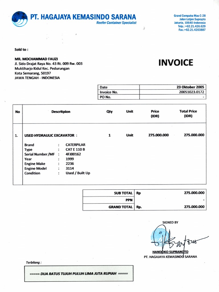 Invoice Cat E110 B | PDF