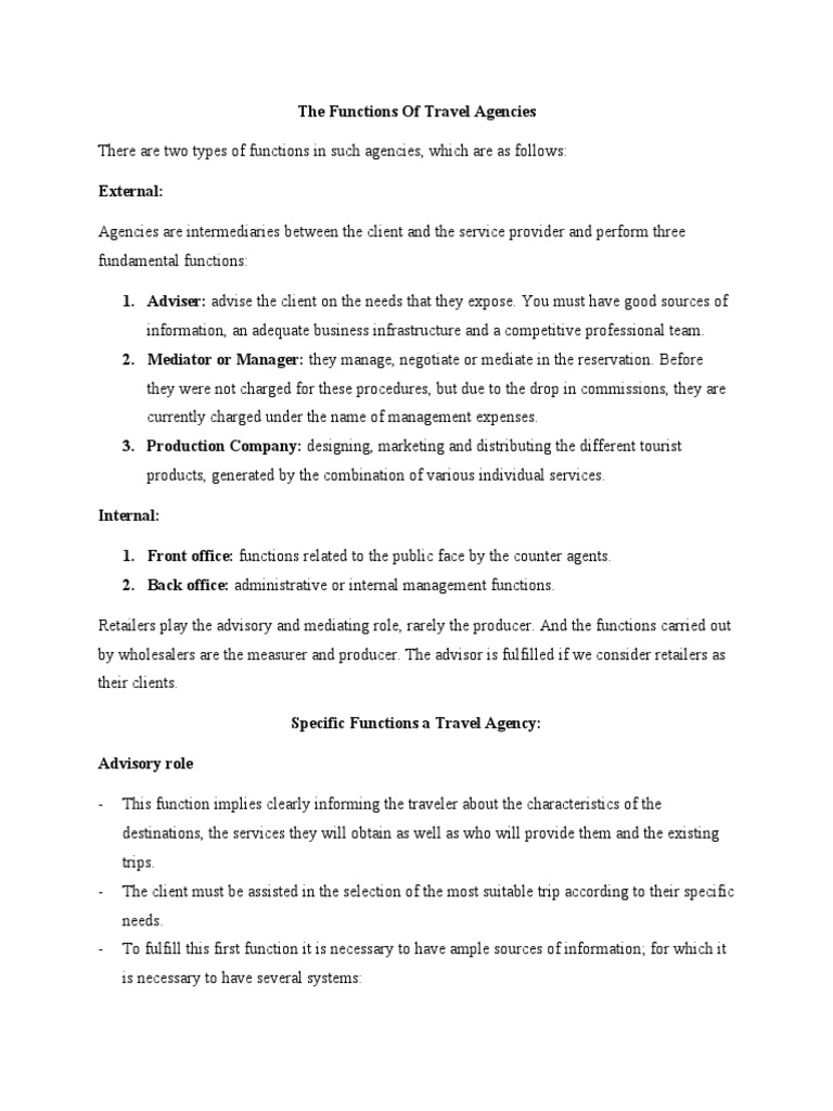 The Functions of Travel Agencies | PDF | Tourism | Travel Agency