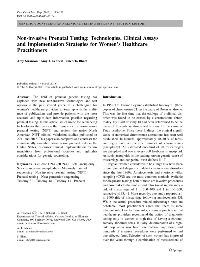 Ref 42 Principles of NIPT | PDF | Genetics | Medical Specialties