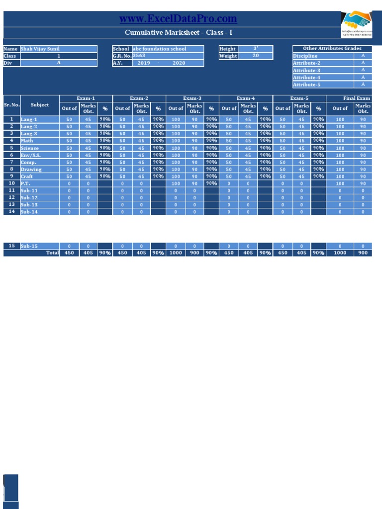 Cumulative Marksheet - Class - I | PDF | Science And Technology | Science