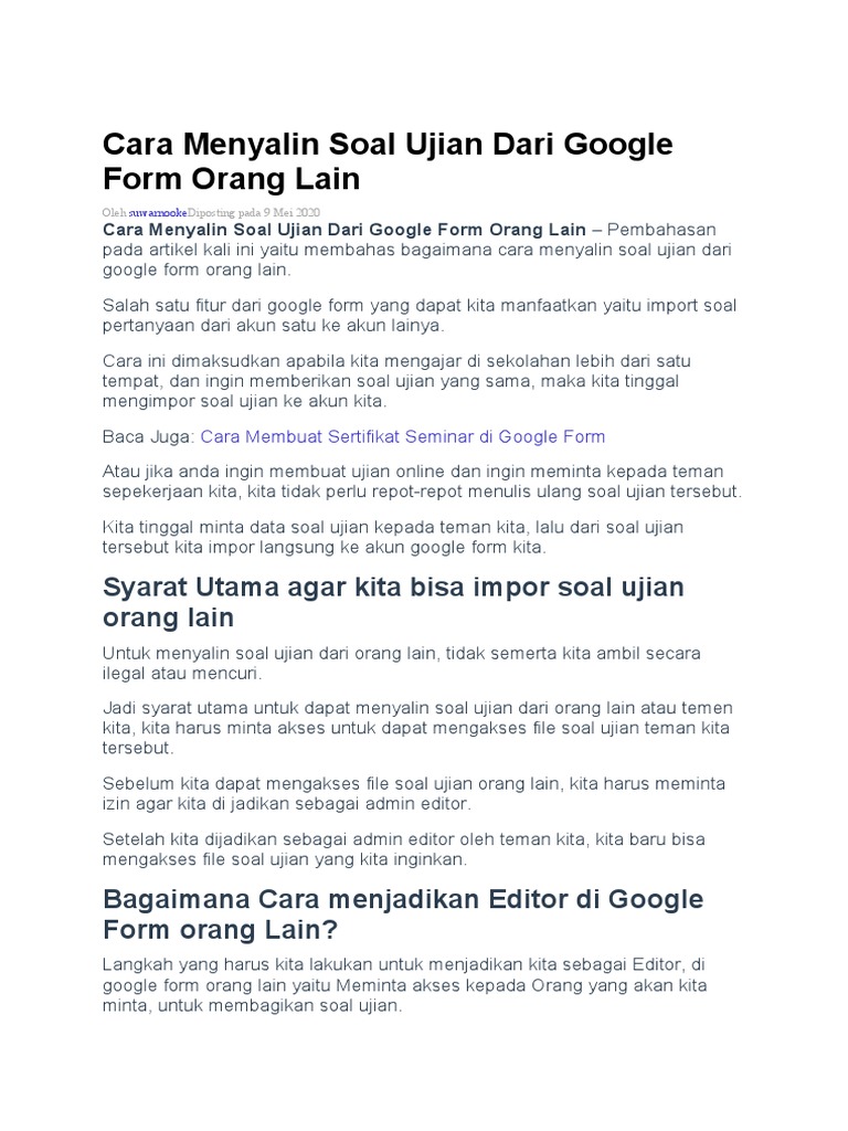 Cara Menyalin Soal Ujian Dari Google Form Orang Lain 2 | PDF
