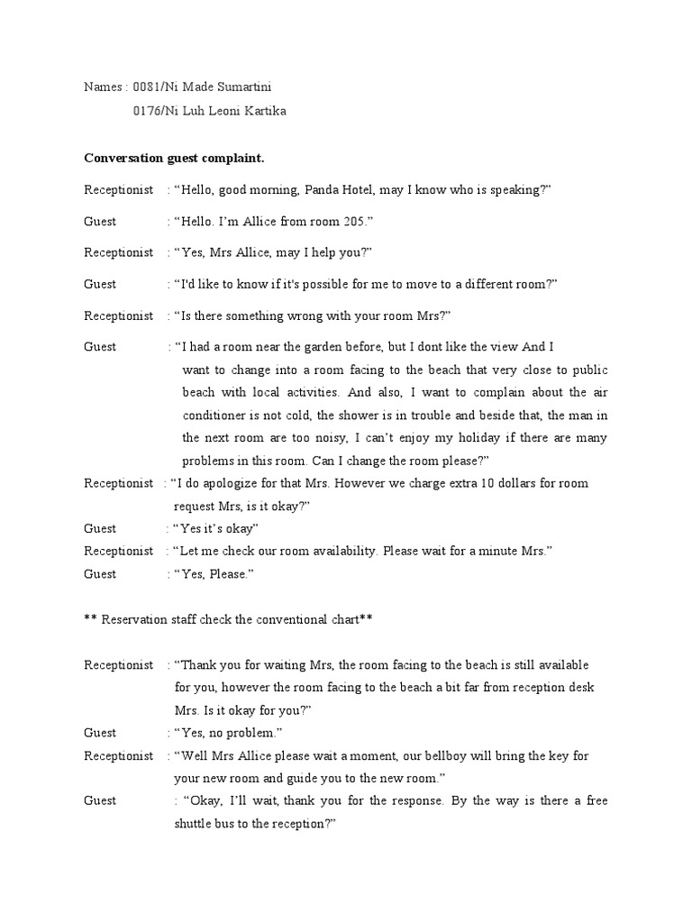 Group Conversation 'Guest Wants To Change The Room' | PDF | Hotel And ...