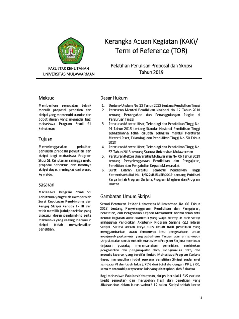 ToR Pelatihan Proposal Skripsi 2019 | PDF | Karier & Perkembangan | Seni