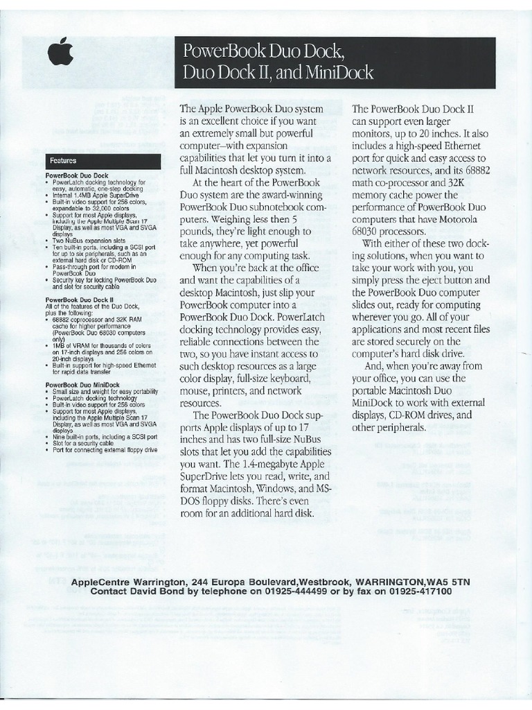 Apple PowerBook Duo Dock, Duo Dock II and MiniDock | PDF