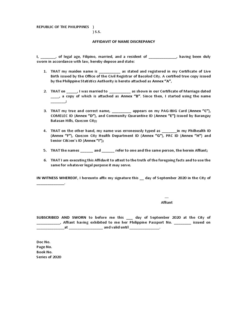 Affidavit of Discrepancy - Sample | PDF