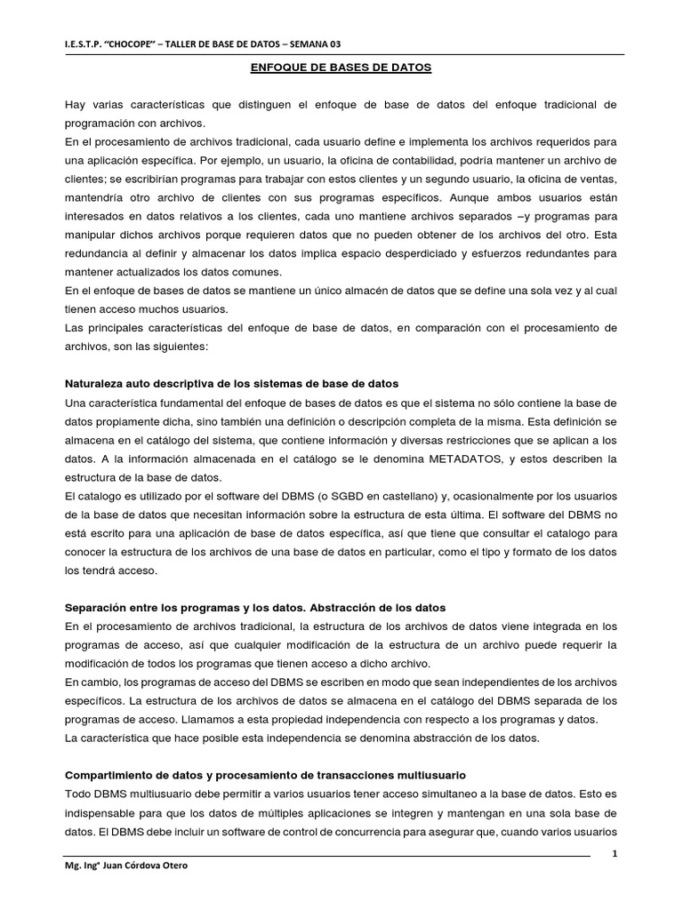 Enfoque de Bases de Datos | PDF | Bases de datos | Usuario (informática)